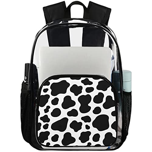 TropicalLife Heavy Duty Clear Backpack Stadium Approved PVC Transparent Backpack See Through Large Bookbag (Cow)