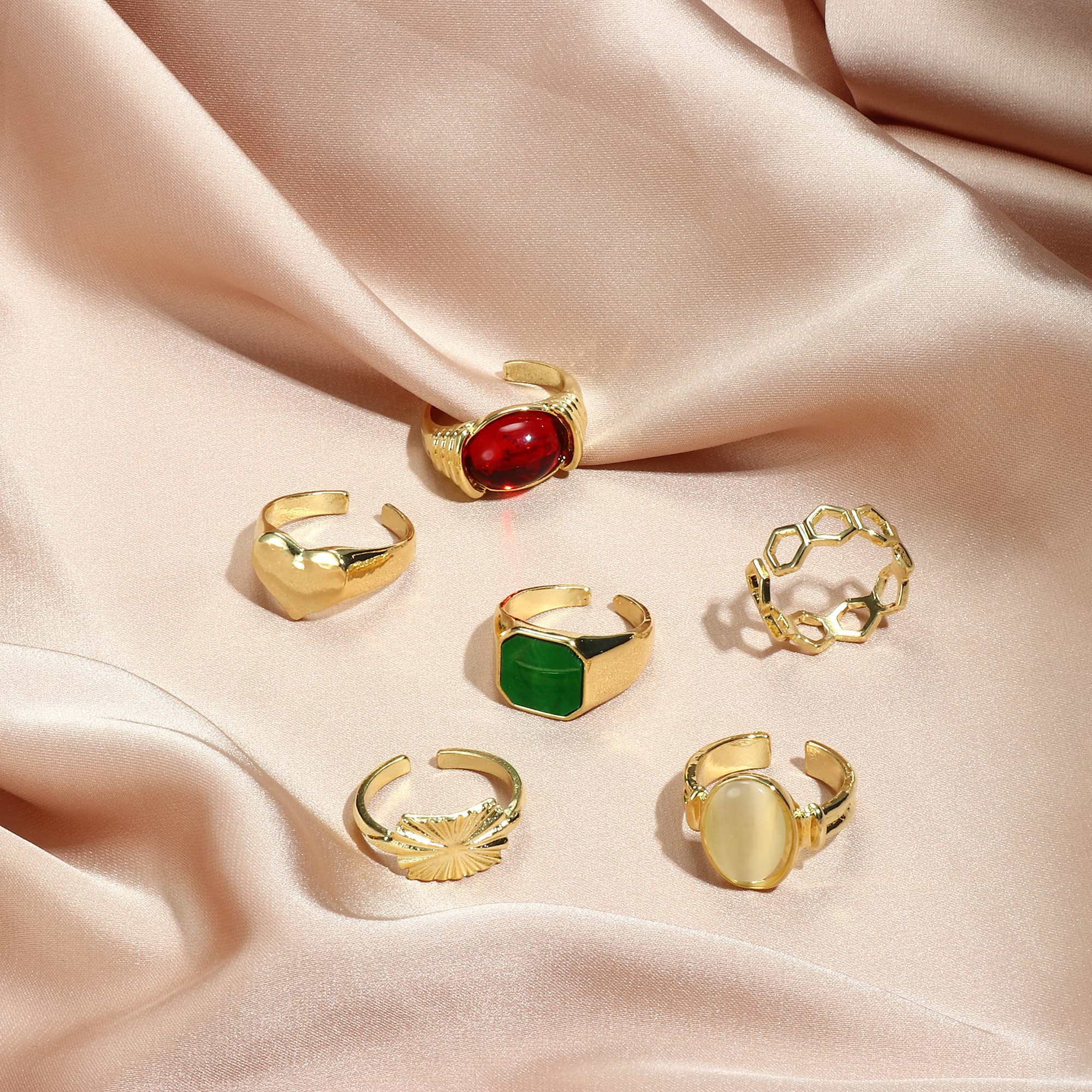 HAIAISO 20Pcs Gold Dome Chunky Rings Set for Women 18K Gold Plated Crystal Snake Heart Signet Ring Adjustable Open Band Rings Size 4-9