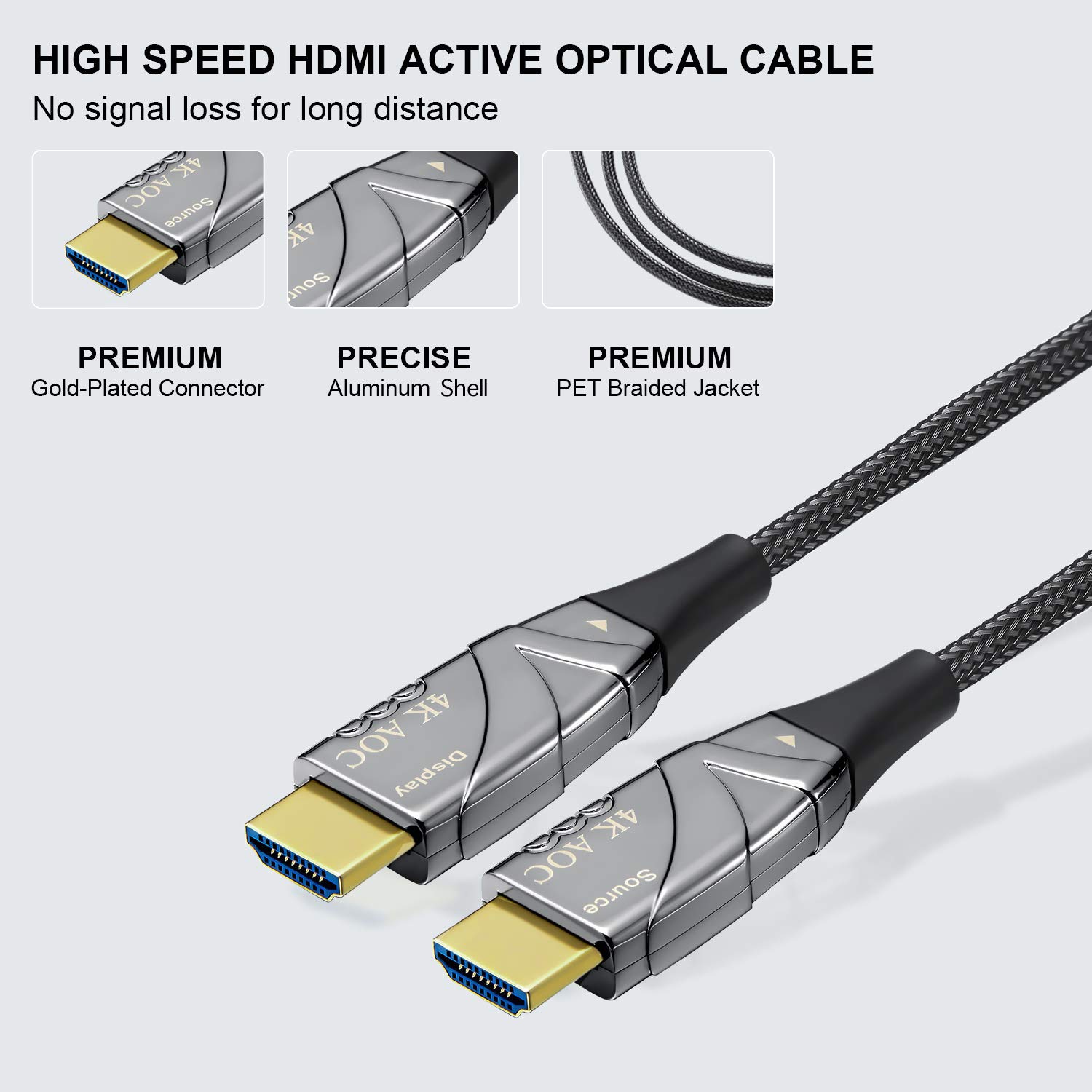HDMI Fiber Cable Slim,100FT Light Speed HDMI 2.0b Nylon Braided HDR10, ARC, HDCP2.2, 3D, Dolby Vision, 18Gbps Ultra Slim and Flexible HDMI Optical Cable with Optic Technology Fiber Optic HDMI Cable