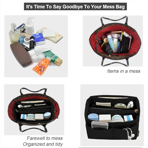 OMYSTYLE Black Large Purse Organizer Insert for Handbags, Felt Bag Organizer for Tote & Purse, Tote Bag Organizer Insert with 5 Sizes, Compatible with Neverful Speedy and More(11.4"×5.9"×6.9"