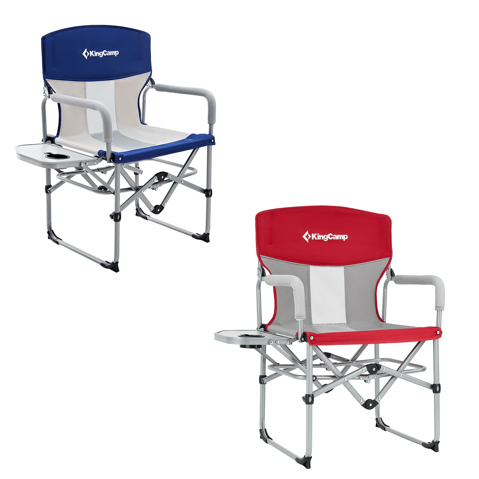 KingCamp Camping Chairs for Adults Folding Chairs Camping Directors Chair with Side Table Heavy Duty (Navy+Wine,2PCS)