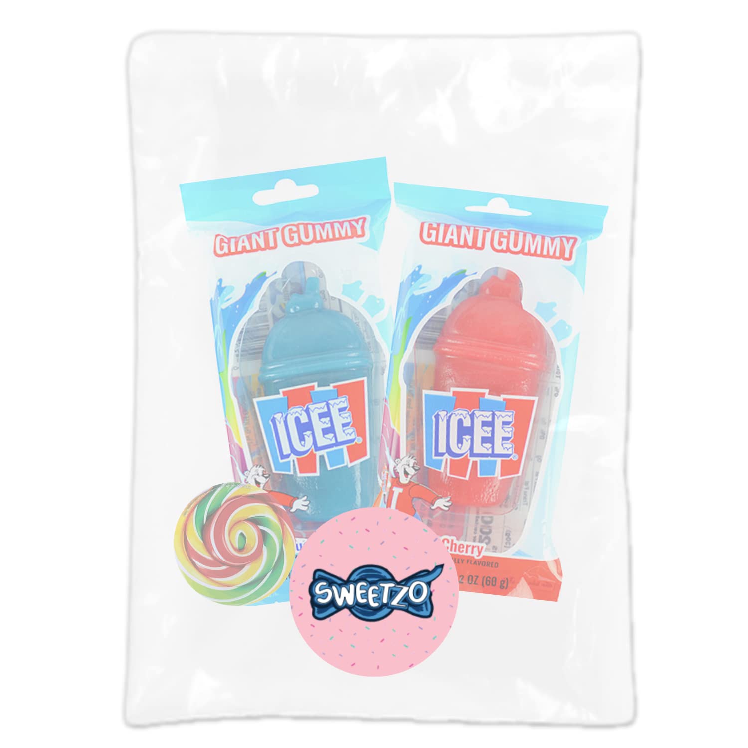 Giant ICEE Gummy Candy, Individually Wrapped Cherry and Blue Raspberry Flavored Gummies, Gift Basket Fillers or Birthday Party Favors, Pack of 2, 2.12 Ounces