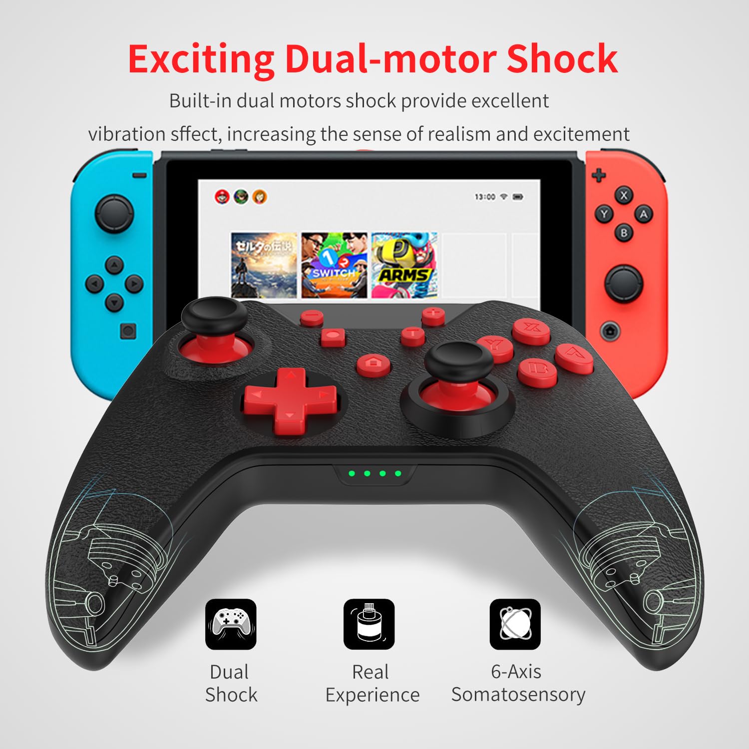 GCHT GAMING Wireless Switch Controllers Compatible with Nintendo Switch/Lite/OLED/PC/STEAM, Switch Pro Controller with Wake-up, Turbo, Vibration, Gyroscope, Programm Back Button (Black)