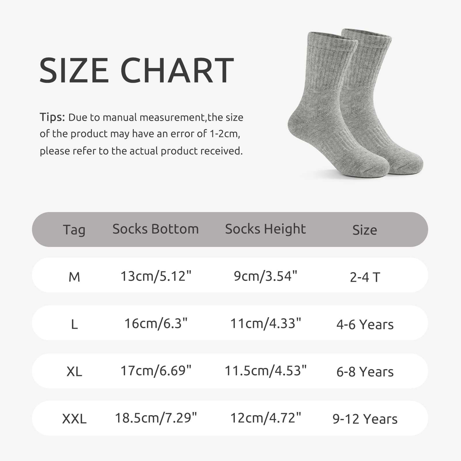 KEREDA Boys Crew Socks Kids Athletic Ankle Socks Uniform Socks for Girls 9 Pairs Grey 4-6 Years