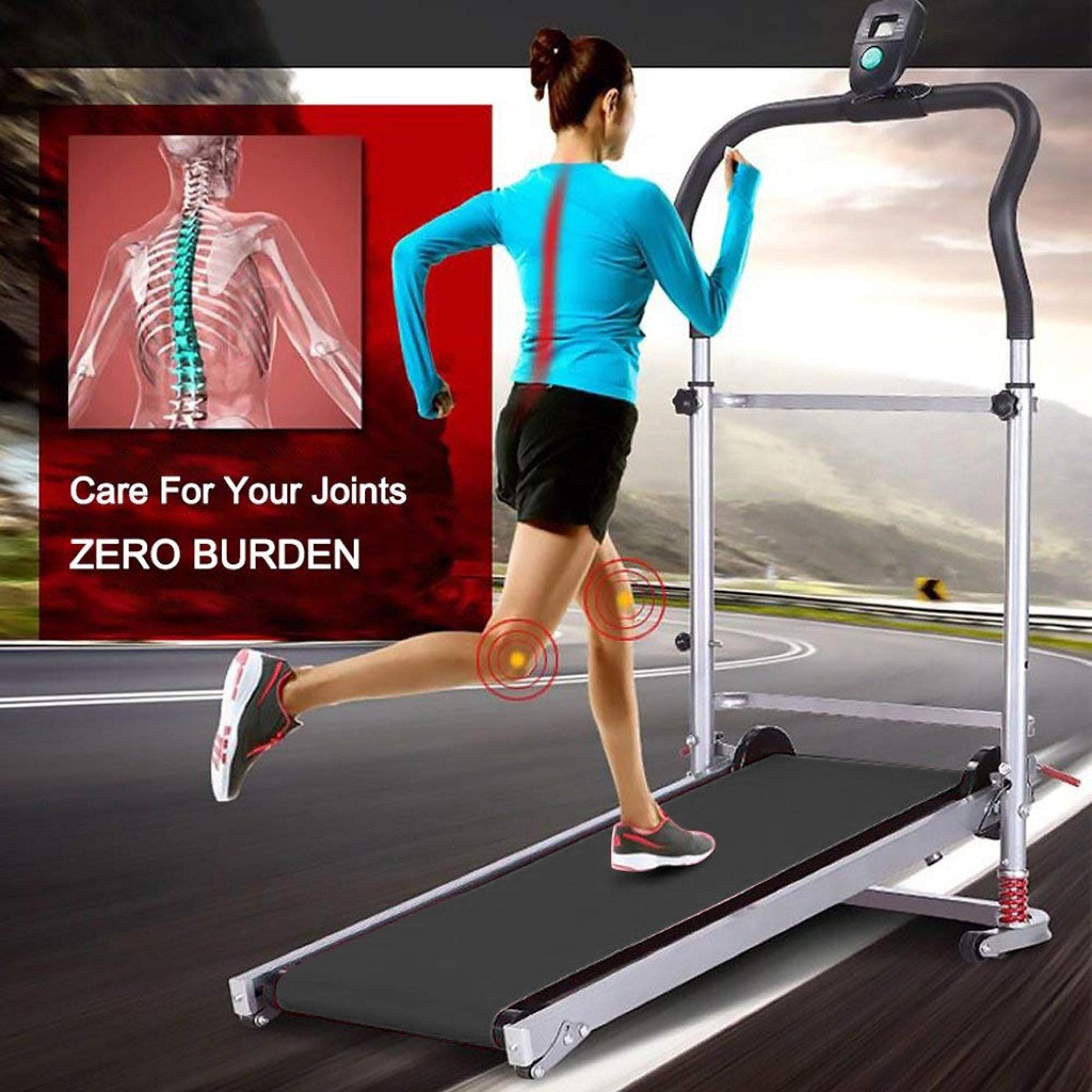 GGSMD New Folding Manual Treadmill Running Machine for Small Space,2 Level Incline,Twin Flywheels,Upgraded Shock-Absorbing,LED Display,Easy Assembly, Women Men - US Spot, Black, 53.1x37.4x20.5 inch