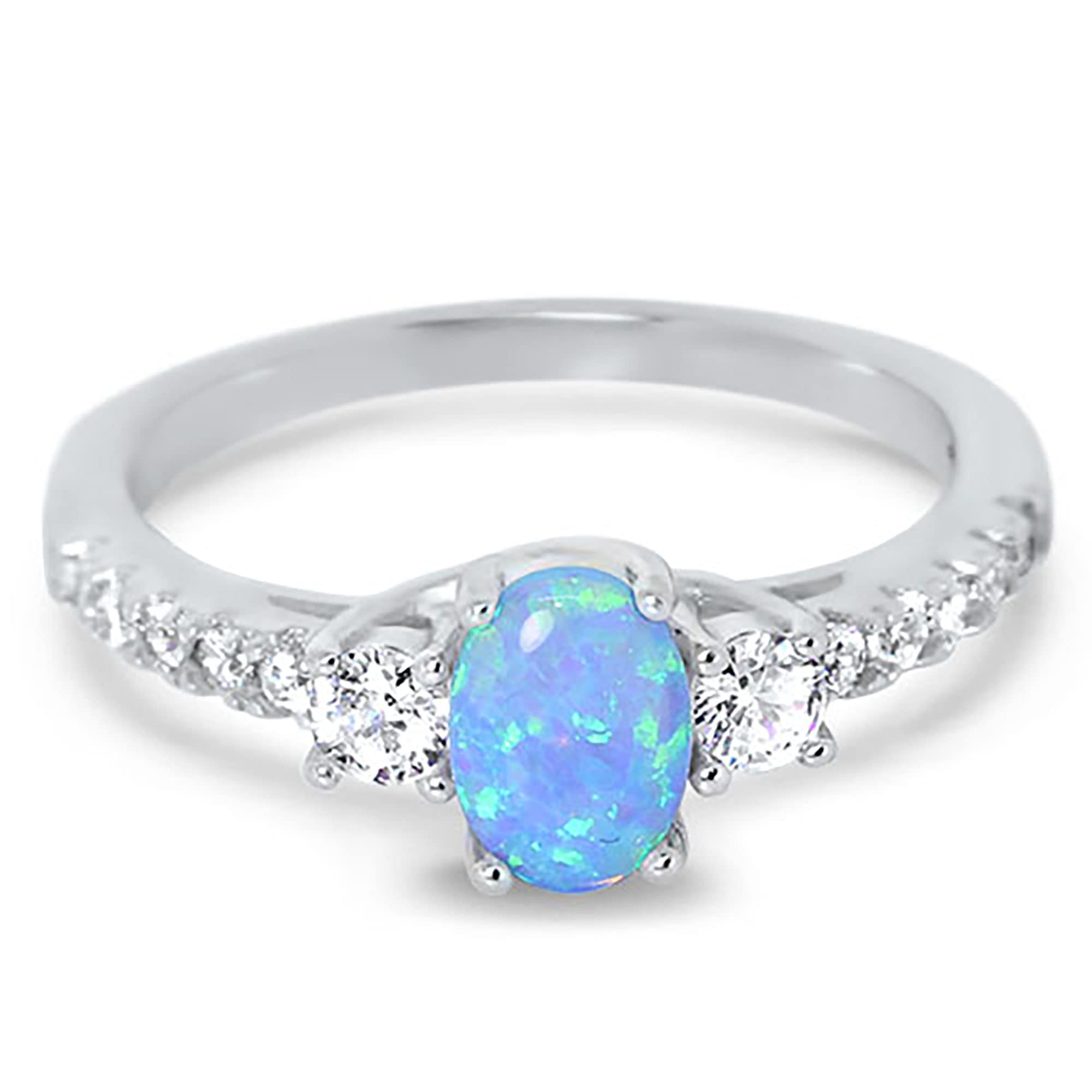 LaRaso & Co His Hers Sterling Silver TRIO Wedding Set Blue Opal White Topaz Gemstone Bridal Rings Him Her 9/9
