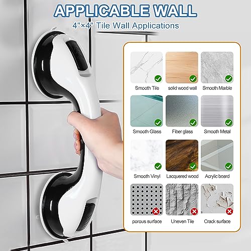 Grab Bars for Bathtubs and Showers, 2 Pack Shower Handle 12 Inch Strong Suction Shower Bar, Safety Bars for Shower Chair, Bathroom Grab Bar for Senior
