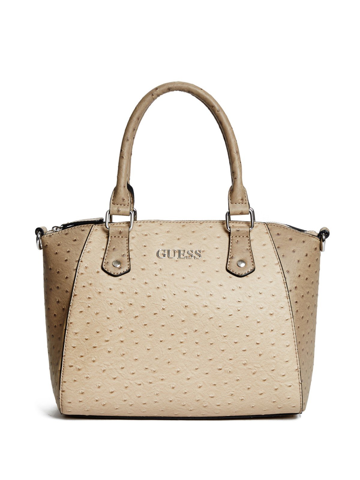 Guess Women's Tambako Ostrich Khaki Beige Medium Satchel Handbag - Natural Multi