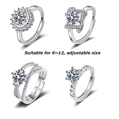Hodea 9Pcs Gorgeous Round Cut Solitaire Rings Diamond Ring Bride Ring Engagement Wedding Ring Pretty Stacking Ring Knuckle Rings AAAAA Cubic Zirconia Rings Princess Cut Jewelry for Her Anniversary
