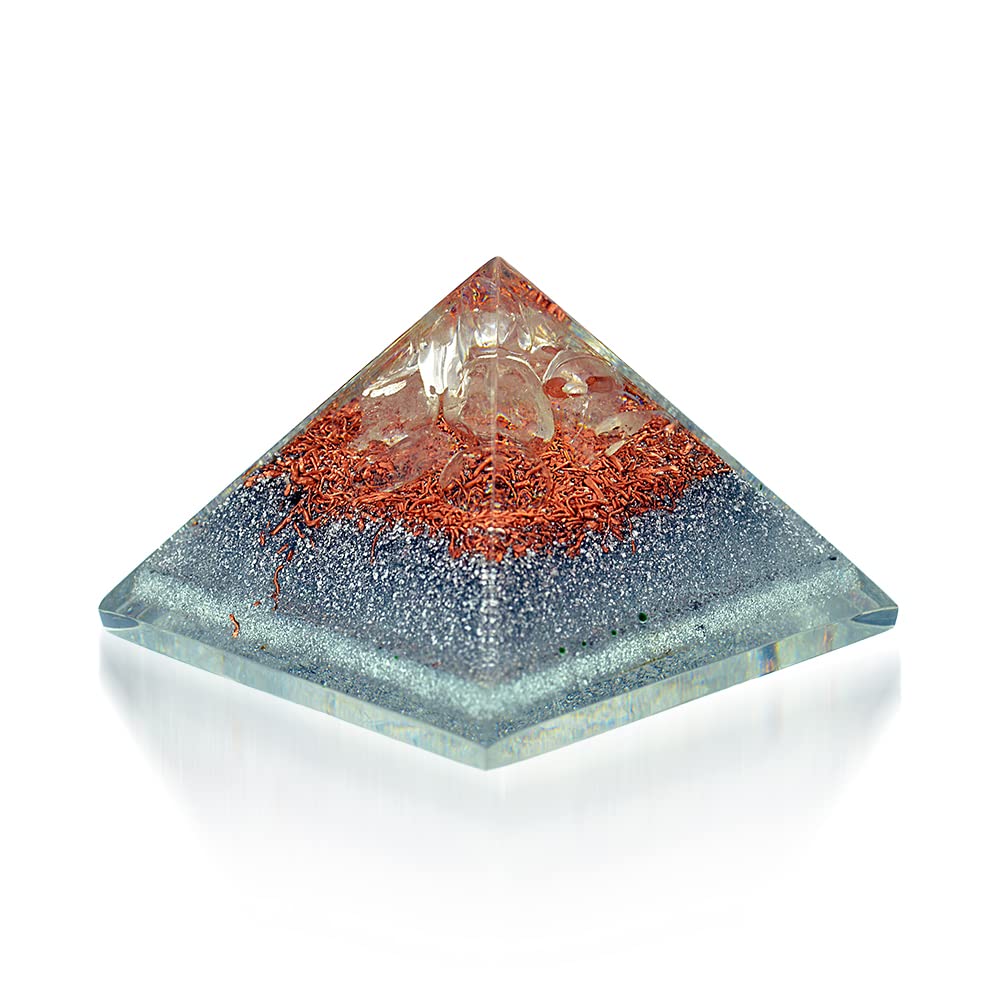 Healing & Cleansing Set - Portable Orgonite Crystal Mini Pyramids of Crystal quartz, Black Obsidian, Chrysoprase, Orange Calcite to feel energized, balanced, grounded, calm and centered