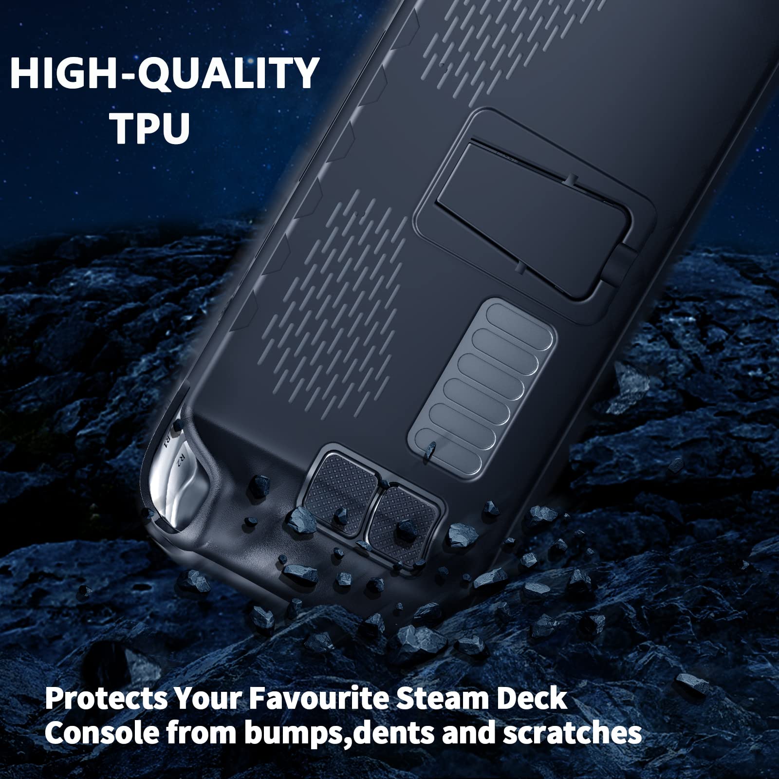 KUNSLUCK Protective Case for Steam Deck, TPU Protective Cover Case with Kickstand and 6 Pcs Protective Skin Compatible with Steam Deck, Shock-Absorption Non-Slip Anti-Scratch Design (Black