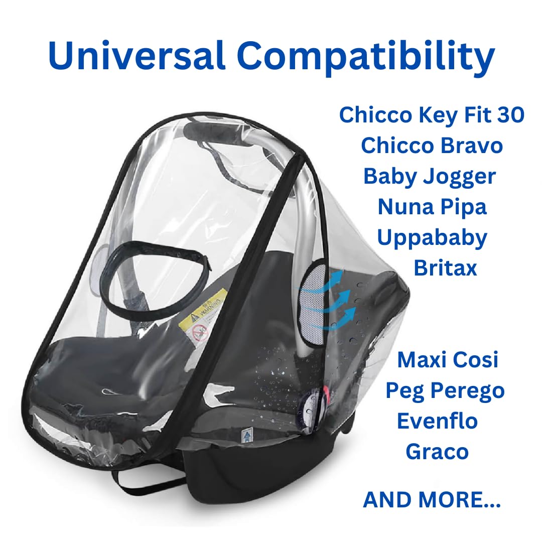 YAZZI & Co. Car Seat Rain Covers, EVA Food Grade Material, Well Ventilated, Universal Car Seat Cover for Babies, Waterproof, Windproof, Quick Access Double Zipper Opening