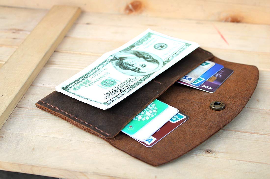 Handmade High Quality Retro Leather Multi-function Envelope Mobile Phone Card Holder Wallet