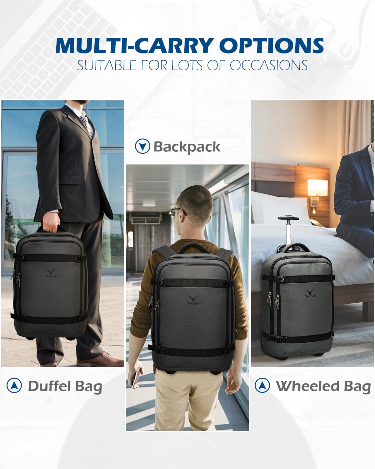 Hynes Eagle 42L Rolling Backpack Wheeled Backpack Flight Approved Travel Backpack Carry on Luggage Grey with 3PCS Packing Cubes Set Red Violet