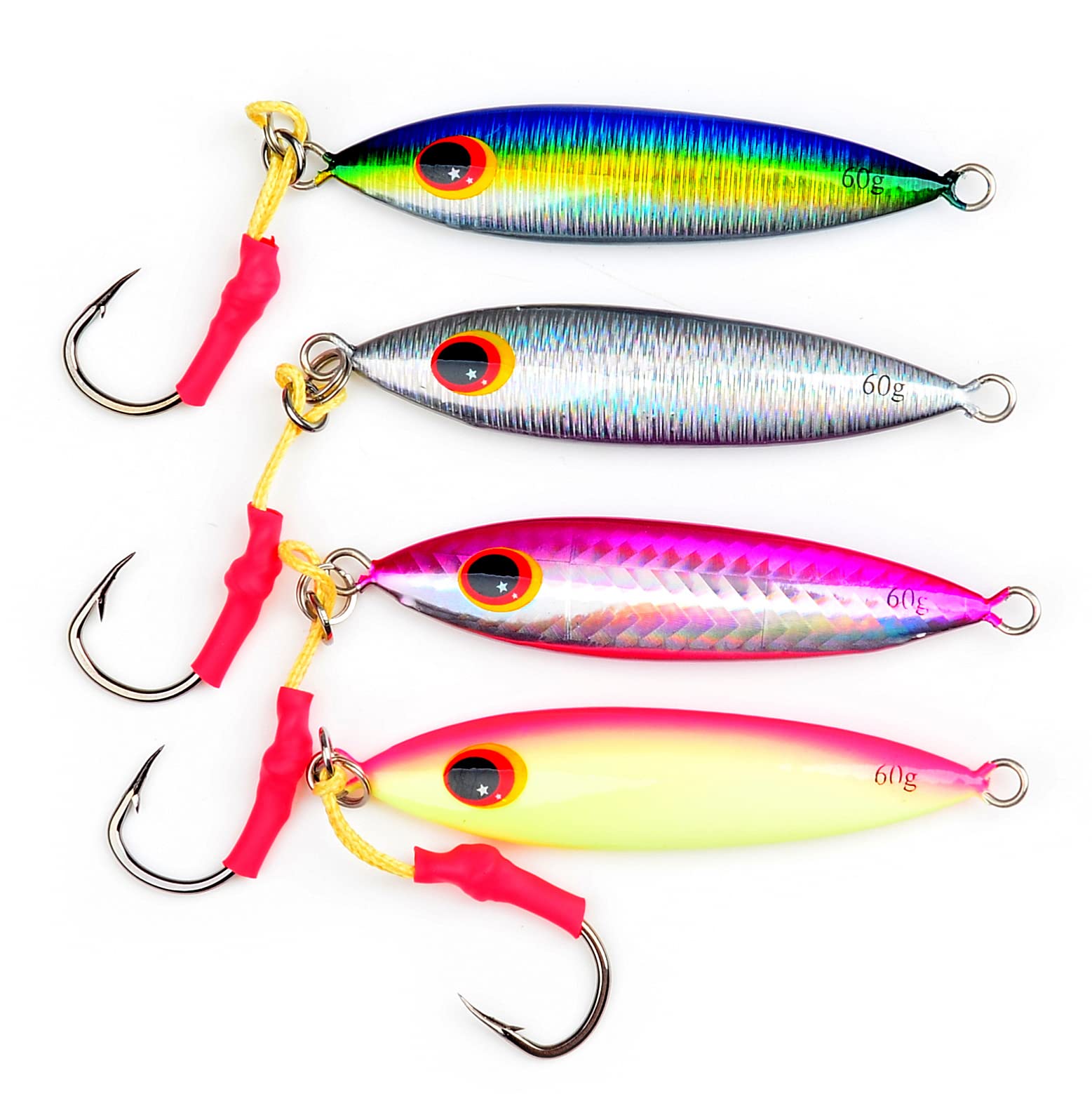 JD Tackle Saltwater Fishing Metal Lead Jig Vertical Lure 3.5IN 60G / 2.1OZ - 4 Pieces