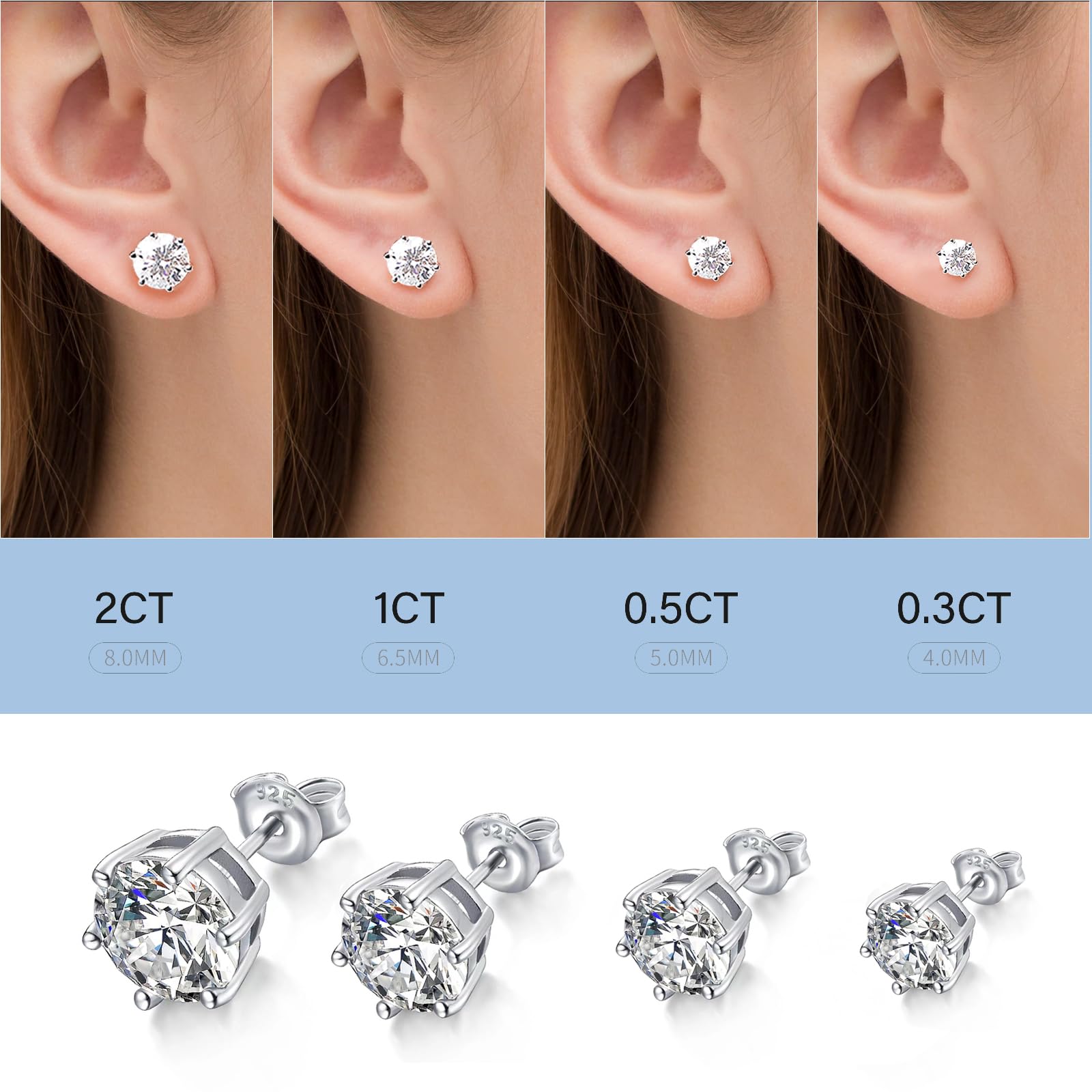 LOVEBHATIA Moissanite Earrings For Women, Lab Created Diamond Studs For Men, 925 Sterling Silver 18k White Gold-Plated Screw Back Round Cut D Color Vvs1 Clarity Diamond Stud Earings