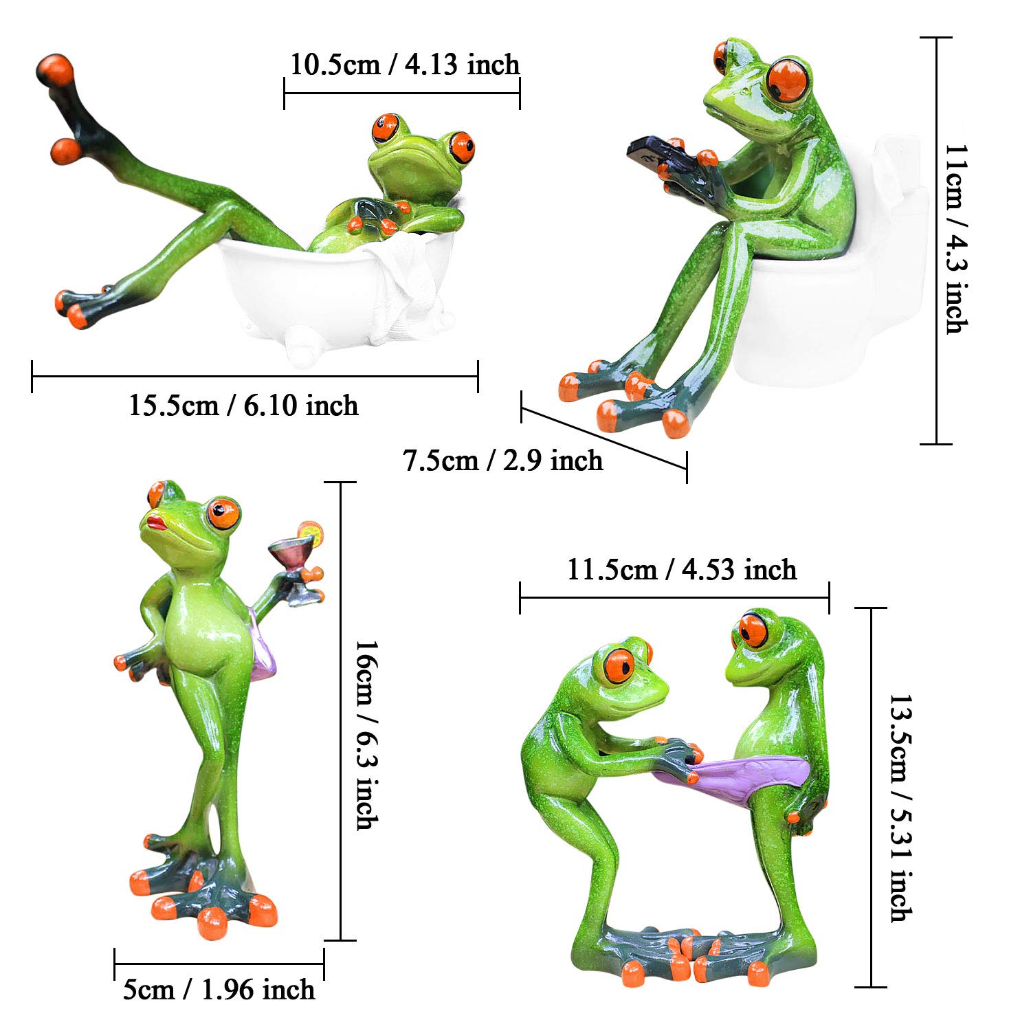 HAPTIME Frog Figurine Decor, A Frog Lying in The Bathtub, Frog Sculpture Statue, Creative Craft Resin, Great for Desk Bathroom Home Decoration (5.3 inch)