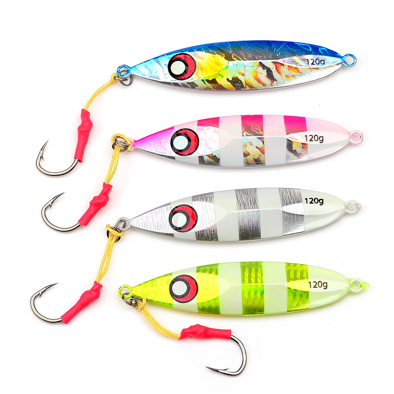 JD Tackle Saltwater Fishing Slow Pitch Jig Flat Fall Glow in The Dark Lures 4.5IN 120G/4.2OZ - 4 Pack