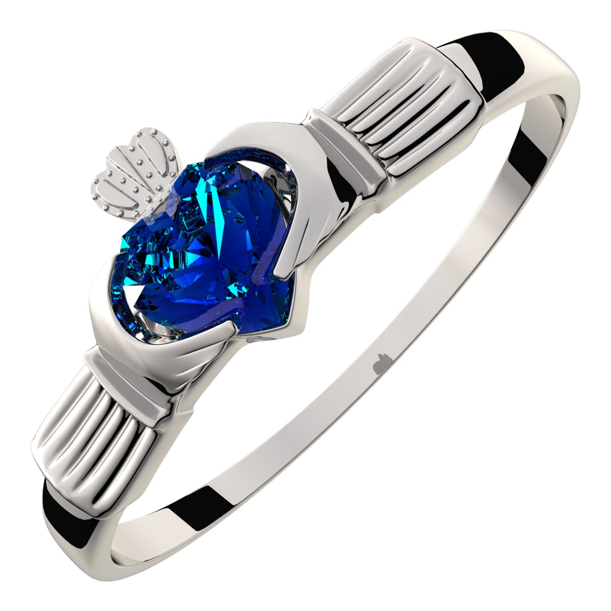 GWG Women's Rings Gift Sterling Silver Claddagh Ring with Heart Shaped Sapphire Blue Zircon Stone under Crown - 8 for Women