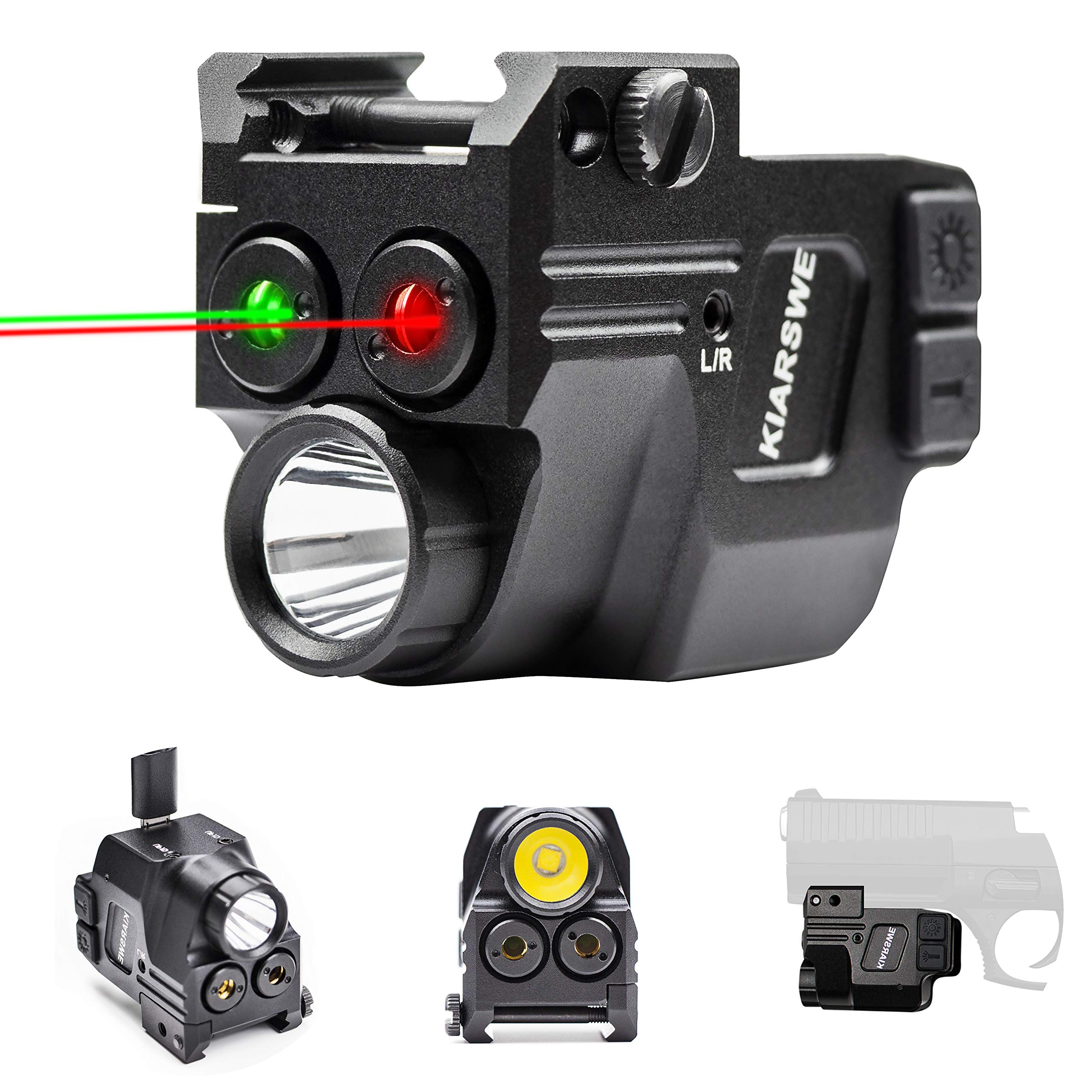 Kiarswe Shockproof Laser Light Combo, 500 Lumens Green Laser Light Combo, USB Rechargeable Red Green Laser Beam