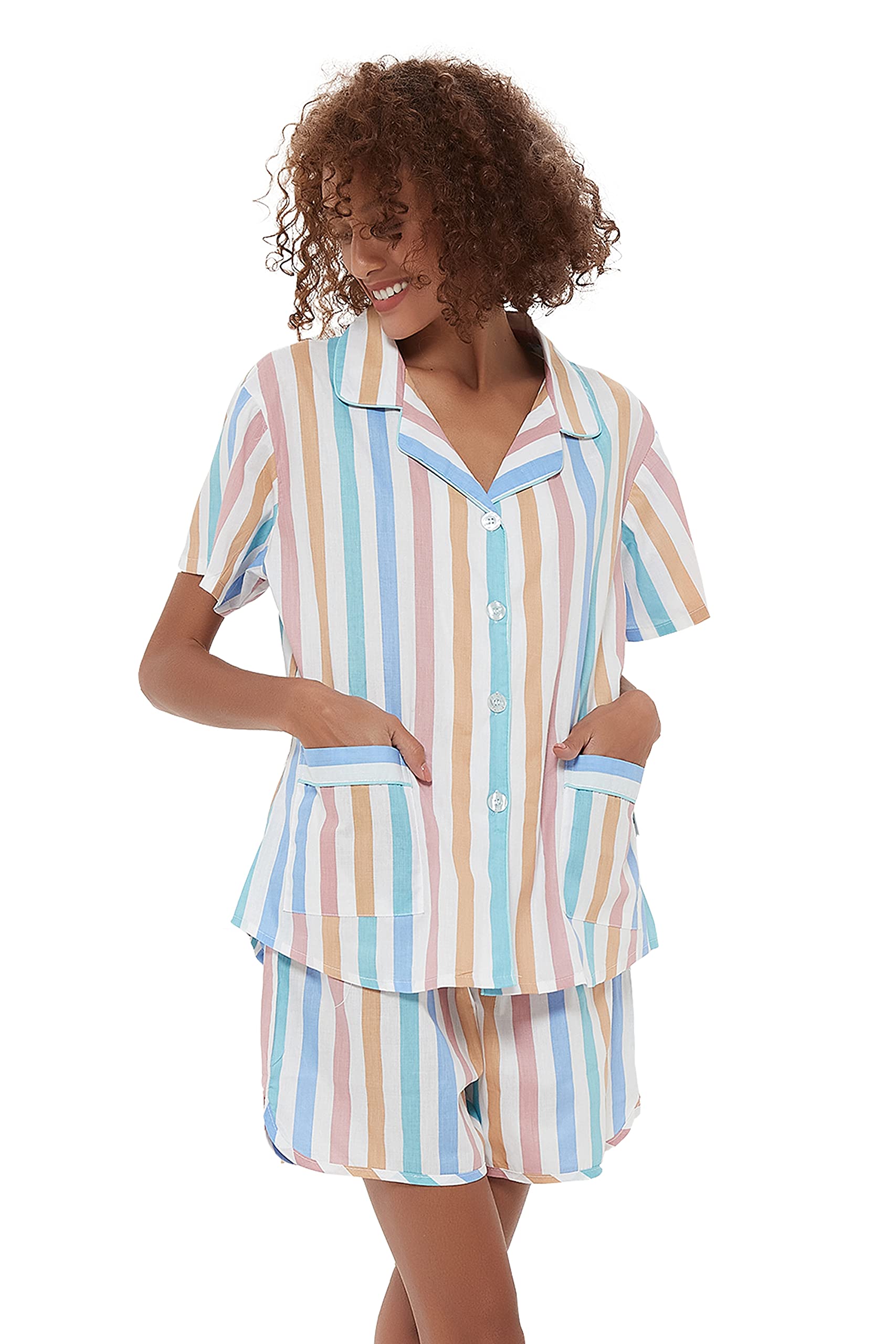 GLOBAL Womens Pajama Set Short Sleeve PJs for Women cotton Pajamas Summer Sleepwear