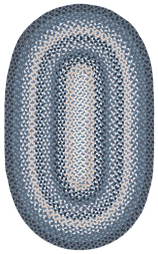 SAFAVIEH Braided Collection Area Rug - 4' x 6' Oval, Dark Grey & Blue, Flat Weave Reversible Cotton Design, Easy Care, Ideal for High Traffic Areas in Living Room, Bedroom (BRD651H)