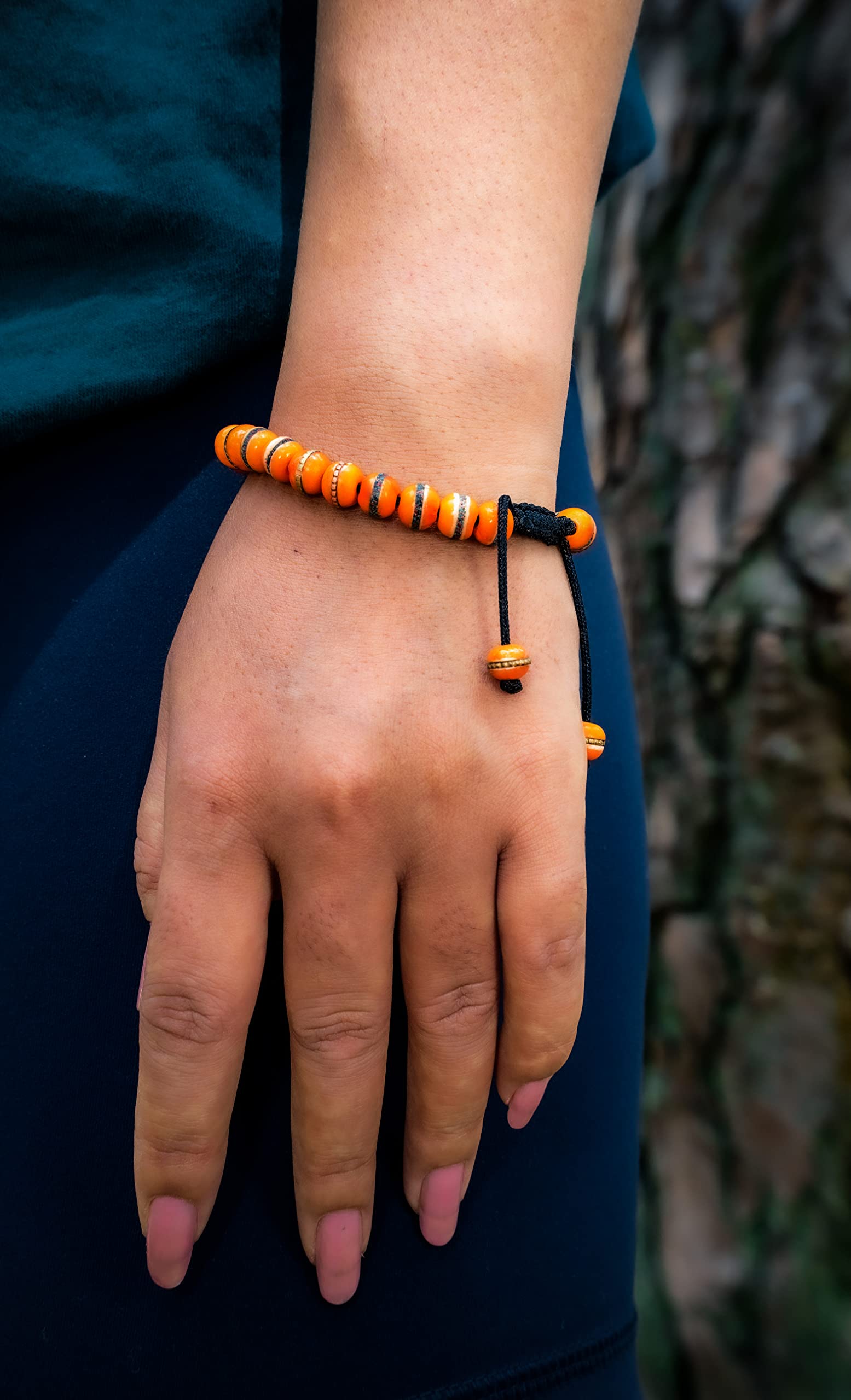 Hands Of Tibet Tibetan Prayer Mala Embedded Medicine Bracelet Yoga Healing Beads Adjustable Wrist Mala For Meditation Many Color Choices (Orange)