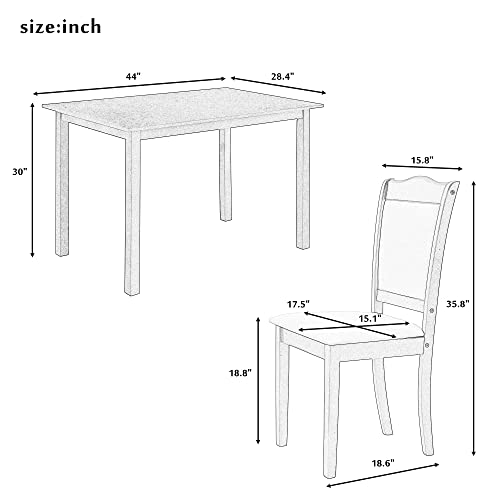 GLORHOME 5-Piece Mid-Century Wood Dining Table Set with 4 Upholstered Chairs for Family Kitchen Small Places, Espresso+White