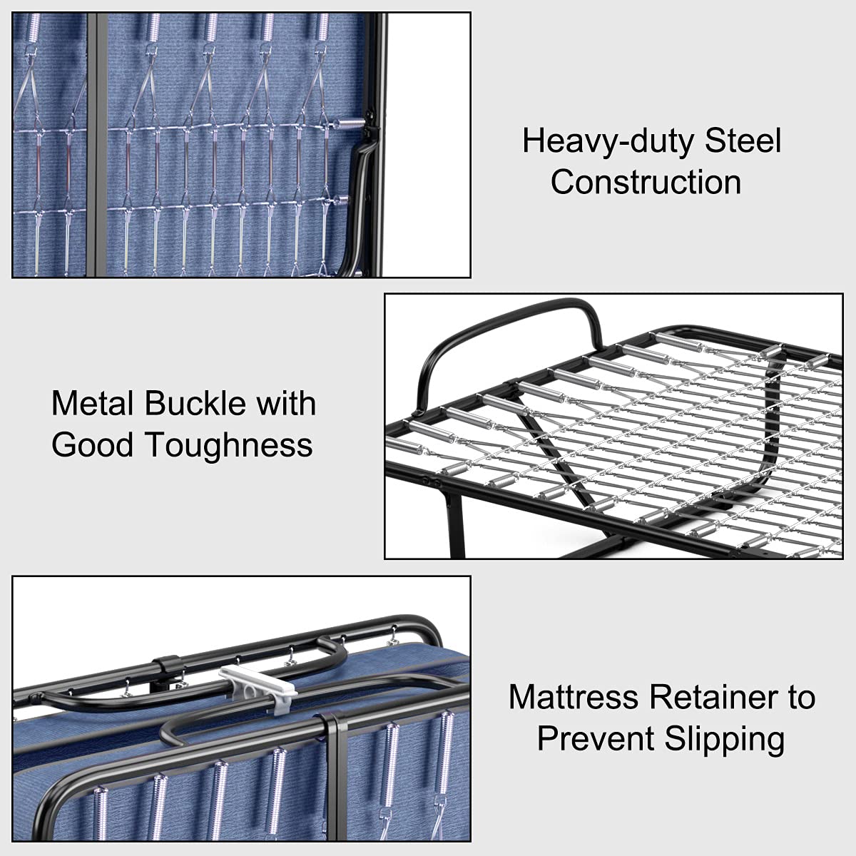 Giantex Folding Bed with 4" Mattress for Adults, Made in Italy, Twin Size Roll away Portable Guest Bed, Memory Foam Mattress, Foldable Bed w/Metal Frame on Wheels, Easy to Store, Blue