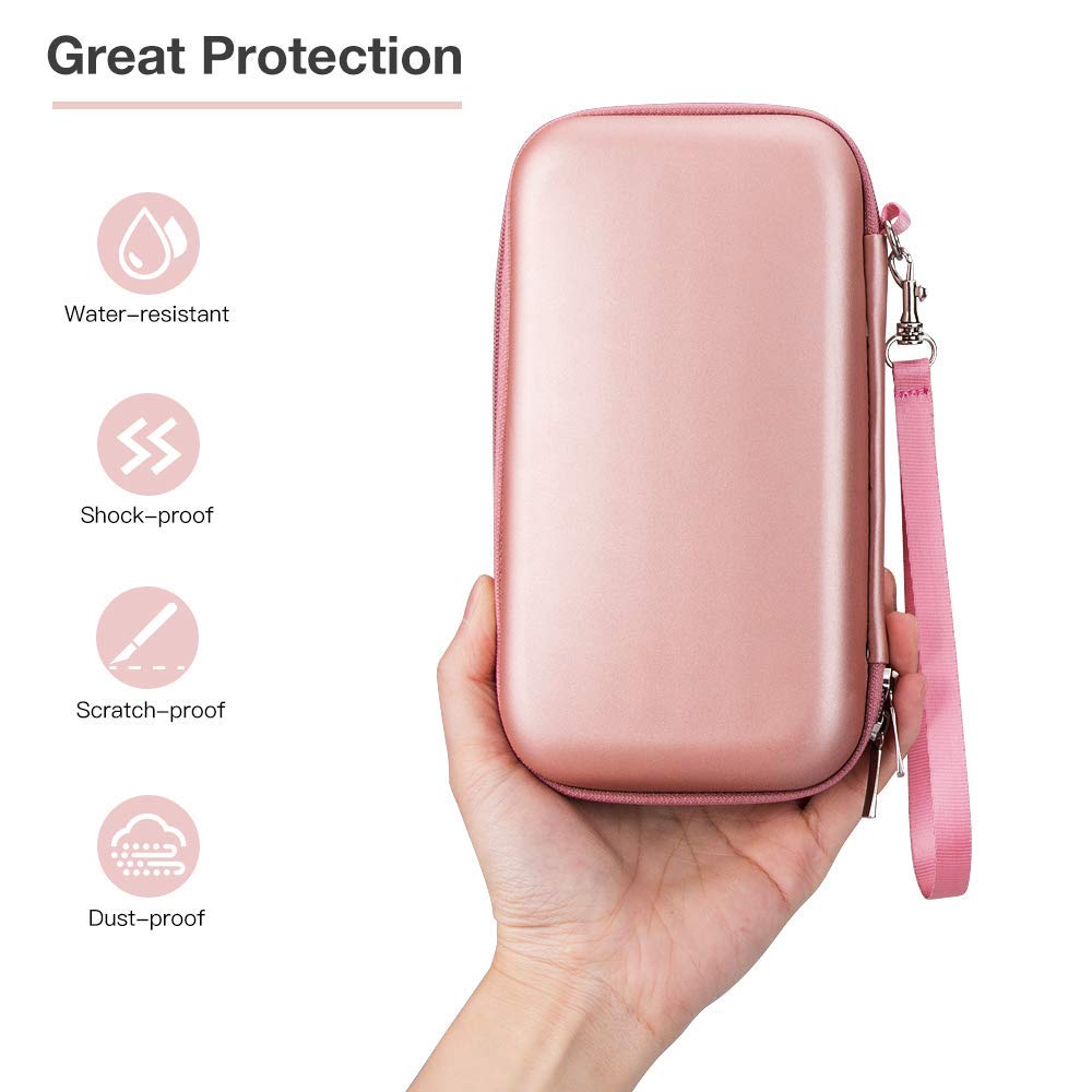 Hard Carrying Case for Power Bank, Fits for Anker PowerCore, POWERADD Pilot, Yoobao Power Bank, AGPTEK Shockproof Pouch for External Battery, Rose Gold