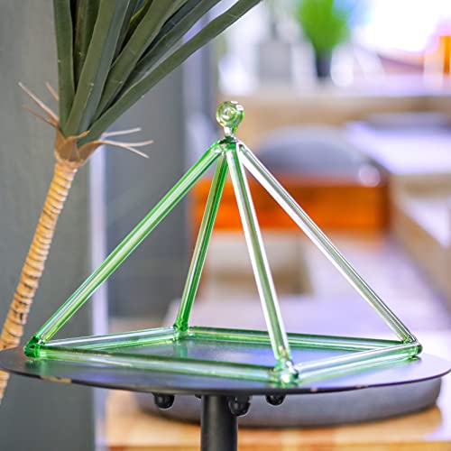 Joysense Green Quartz Crystal Singing Pyramid 9 inch With Crystal Singing Bowl Striker and Carrying Case