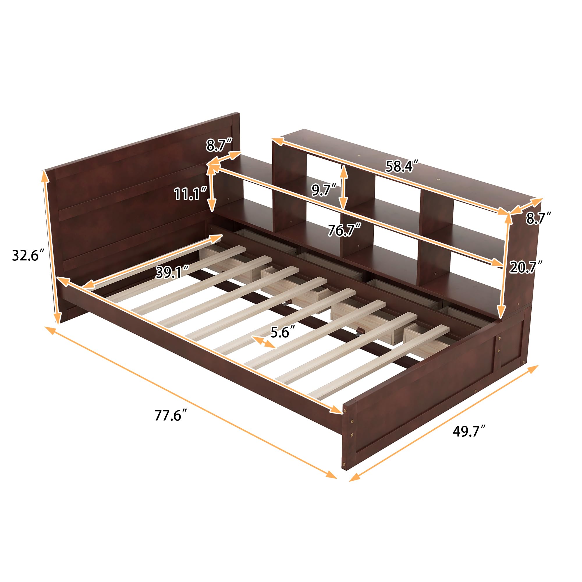 GLORHOME Twin Size Platform Bed with Storage Drawers and Shelves,Wood Bed Frame for Bedroom