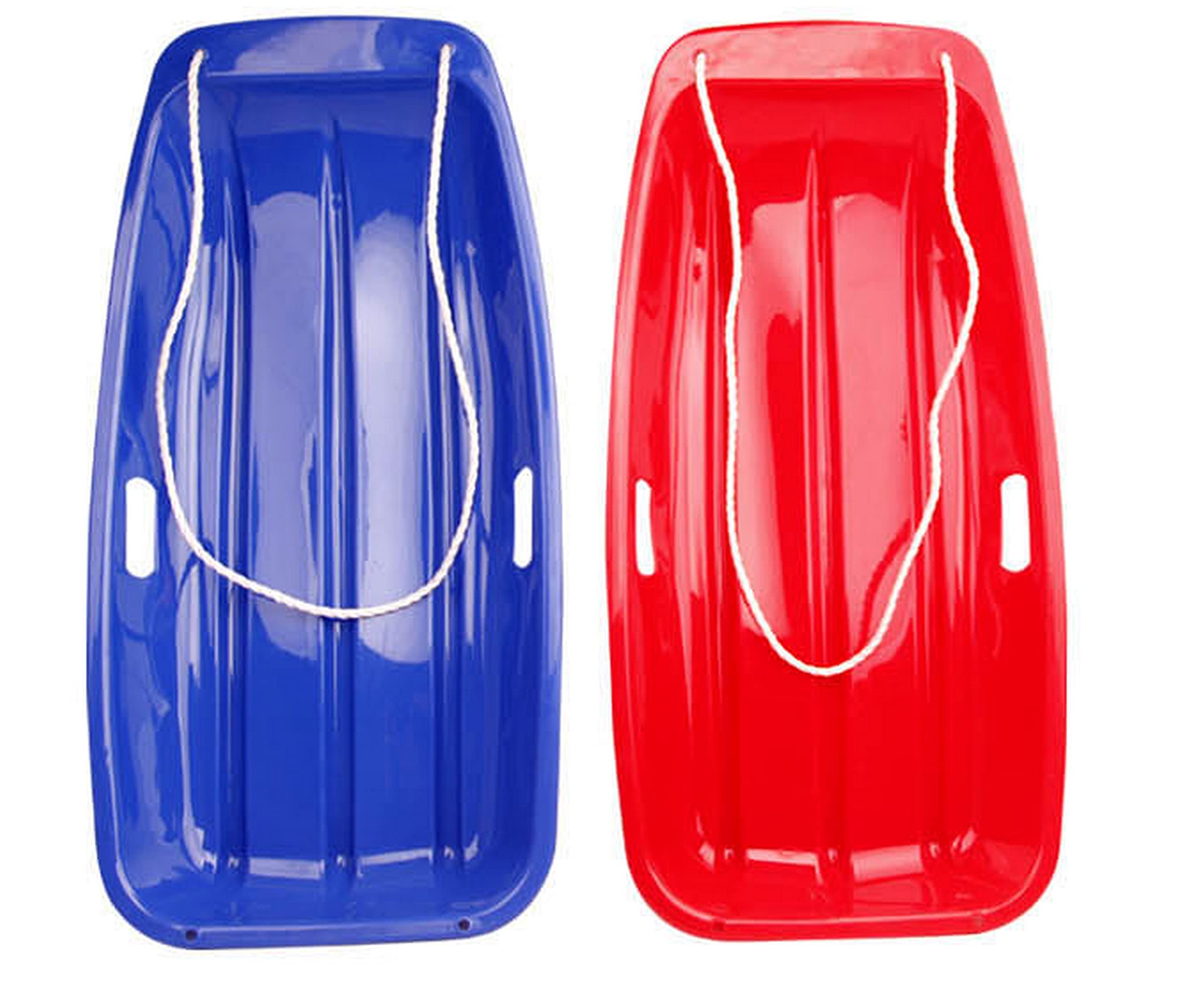 Kingmys Outdoor Slippery Plastic Toboggan Snow Sled, 35”x18”x4.2” (red+Blue)