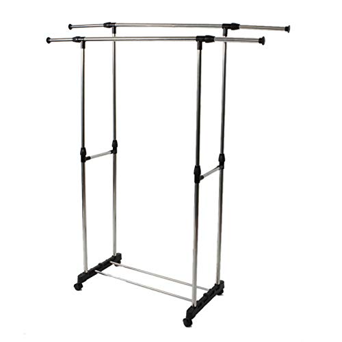 Tuklye Portable Clothing Hanging Garment Rack, Stretching Stand Clothes Rack with Shoe Shelf (Dual-bar-3)