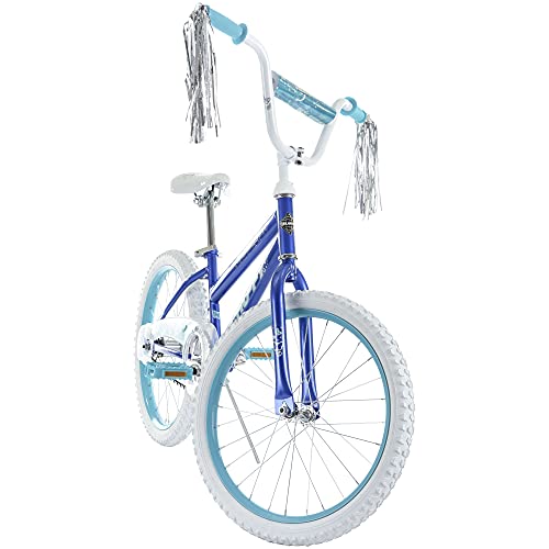 Huffy Illuminate 20” Girl’s Bike, Pearl Blue Frame with Butterfly Graphics, Kickstand Included, Streamers and Chain Guard, White Tires and Teal Rims