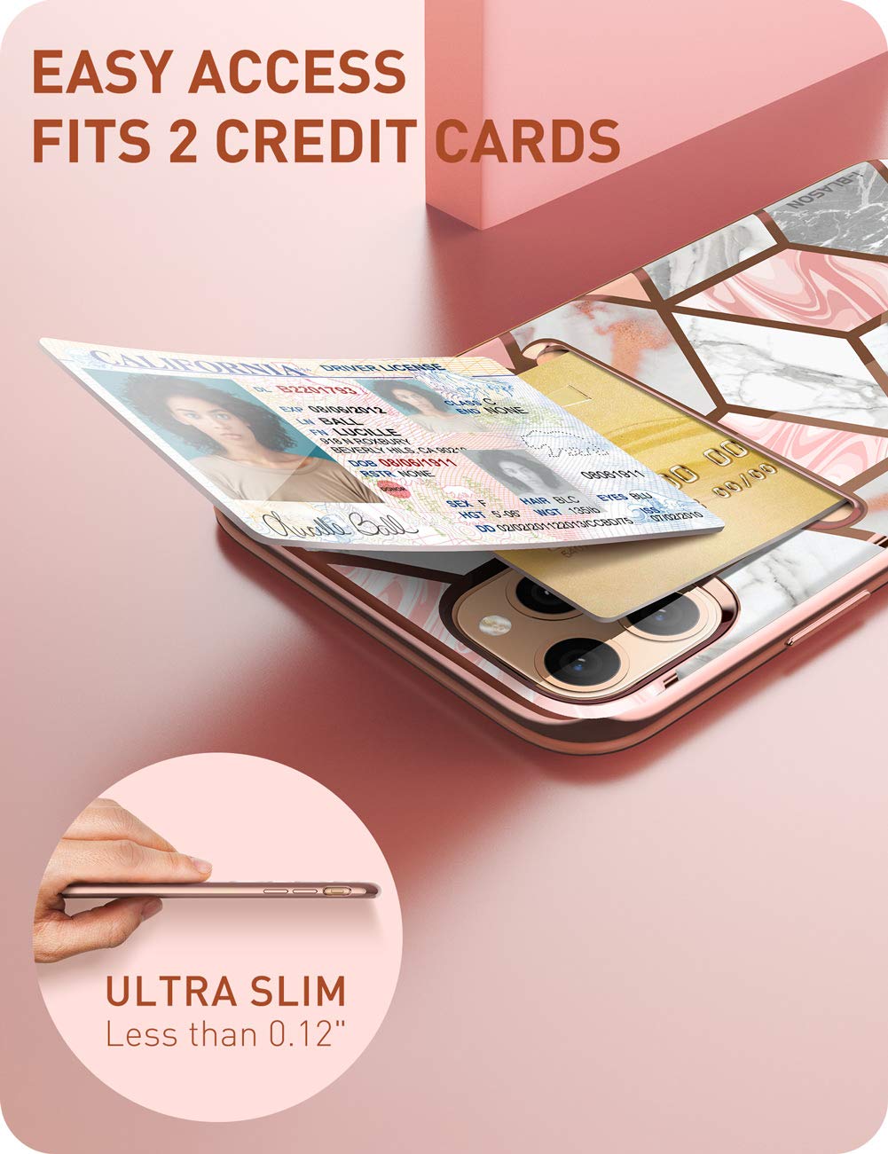 i-Blason Cosmo Wallet Case for iPhone 12 Pro Max 6.7 inch (2020 Release), Slim Designer Wallet Protective Case with Card Holder (Marble) (iPhone 2020 CosCard)