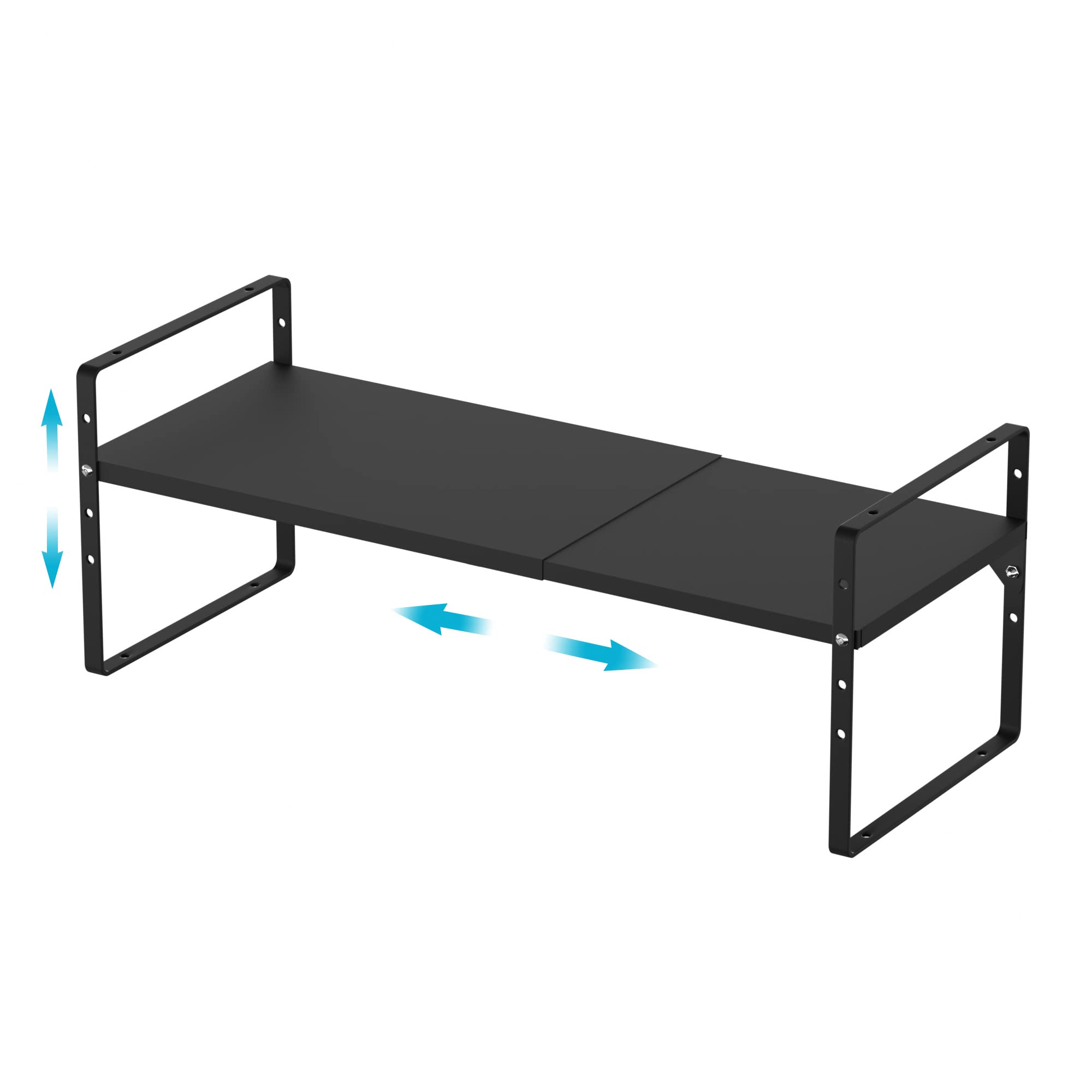 iPEGTOP Expandable Cabinet Storage Shelf Organizer, Heavy Duty Steel Metal Spice Rack Adjustable Height Home Office Garage Pantry Shelf Space Riser for Counter Kitchen Organization, Black, 1 Pack