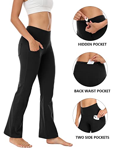 Zonoss Bootcut Yoga Pants with Pockets for Women High Waist,Gym Workout Flare Leggings Tummy Control,Black,M