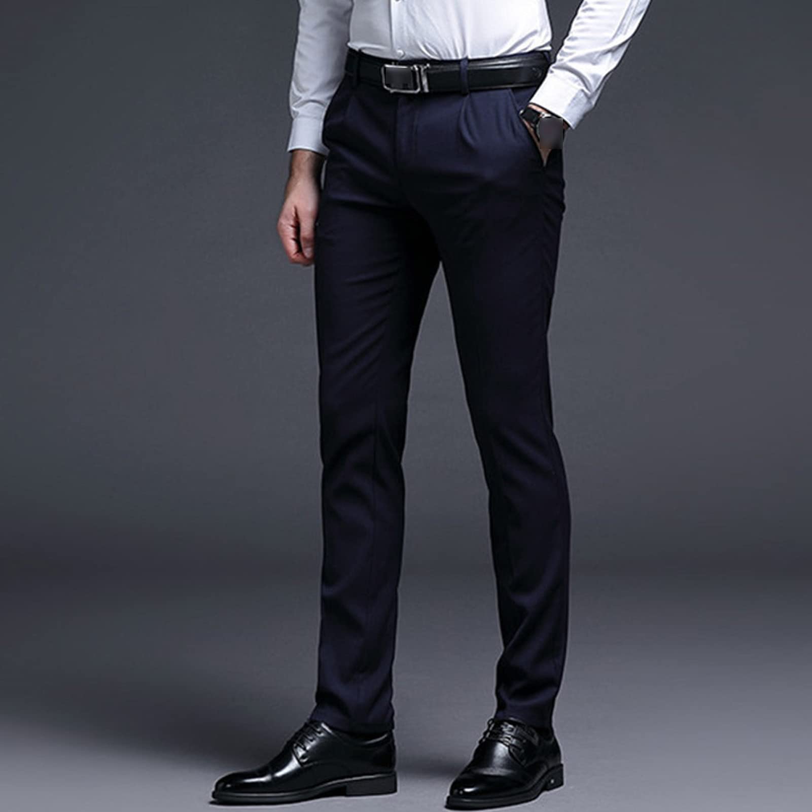 Men's Stylish Slim Fit Pant Classic Straight Leg Casual Suit Pant Lightweight Business Wrinkle Resistant Trouser (Blue,35)