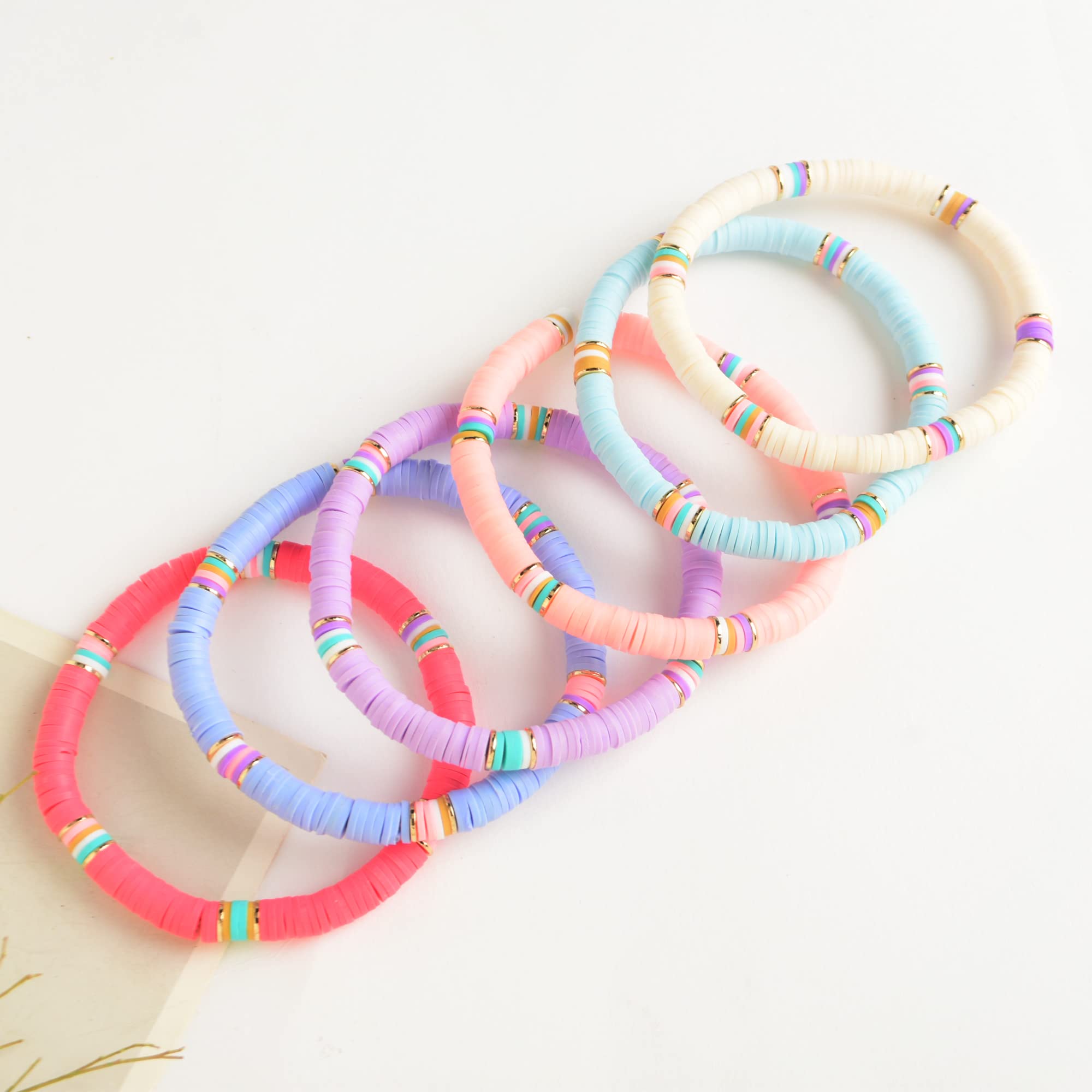 LALAPPLE Preppy Heishi Clay Bead Stretch Bracelets for Women Stackable Gold Pearl Evil Eye Beaded Bracelets Boho Summer Beach Jewelry for Women