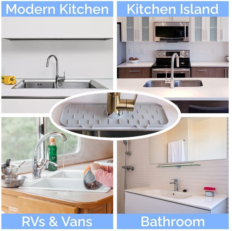 Lugulgu Silicone Sink Faucet Mat for Kitchen Sink Splash Guard, Bathroom Faucet Water Catcher Mat, Sink Draining Pad Black,Grey,Orange 37x14x0.8cm Lugulgu-11 Lugulgu-11