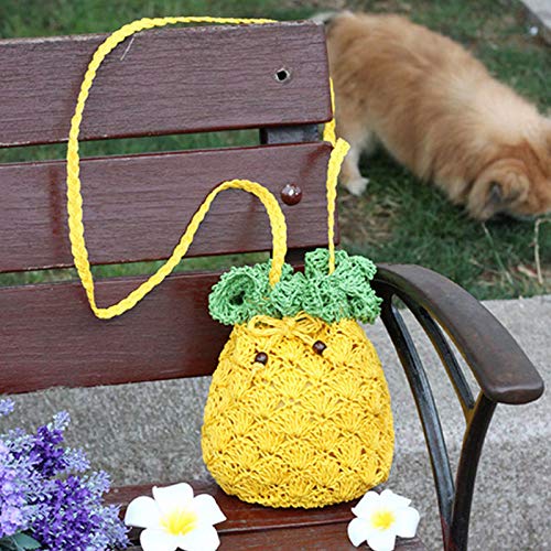 Goclothod Mini Handbag Cute Fruit Straw Cross-body Bag Weave Summer Beach Travel Satchel Shoulder Bag Phone Pouch Coin Purse (Pineapple)