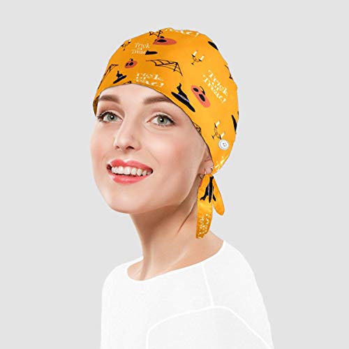 Gourd-Shaped Working Caps with Upgrade Sweatband Adjustable Hats Working Cap with Button Halloween Pumpkin & Hat-01 Unisex Head Cover