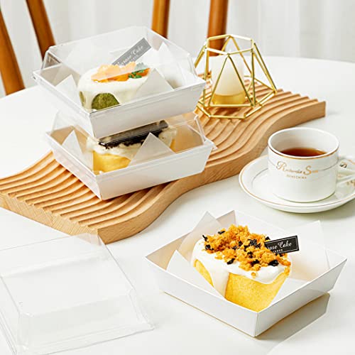 ZORRITA 50 Pack Paper Charcuterie Boxes with Clear Lids, Disposable Sandwich Boxes Square Cake Box To Go Food Containers for Bakery, Strawberries, Cake Slice and Cookies (White)