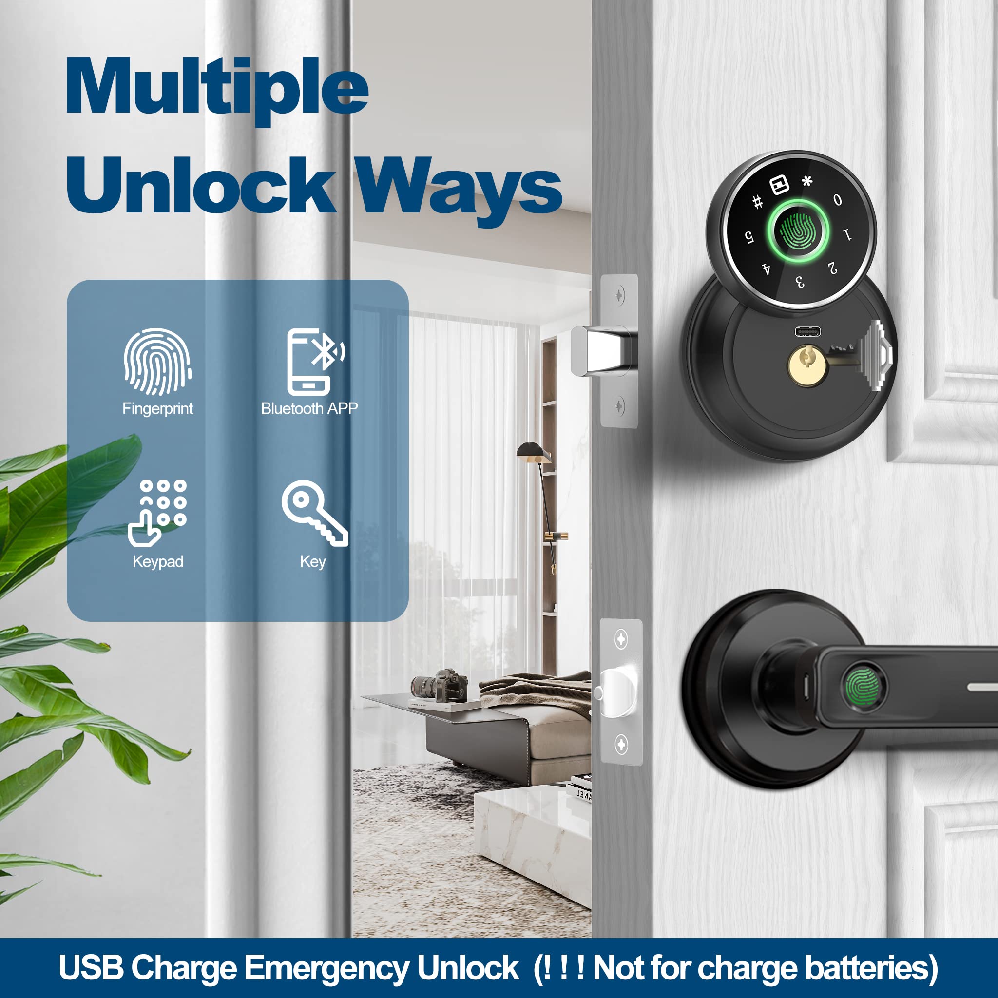 GeekTale 4-in-1 Keyless Entry Door Lock-Fingerprint Door Lock Smart Door Lock with Keypad Smart Deadbolt for Front Door, App Control