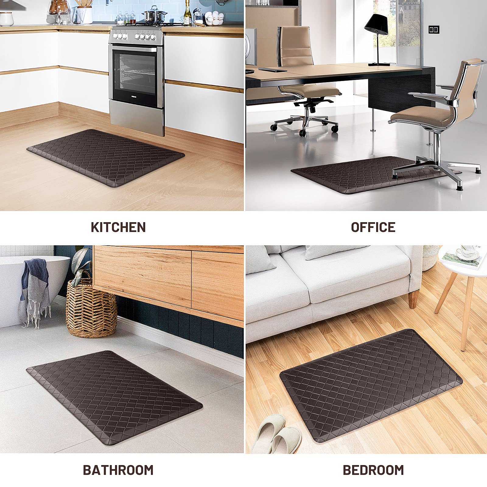 HappyTrends Cushioned Anti-Fatigue Rug,17.3"x28",Thick Waterproof Non-Slip Kitchen Mats Heavy Duty Ergonomic Comfort Rug for Kitchen,Floor,Office,Sink,Chocolate