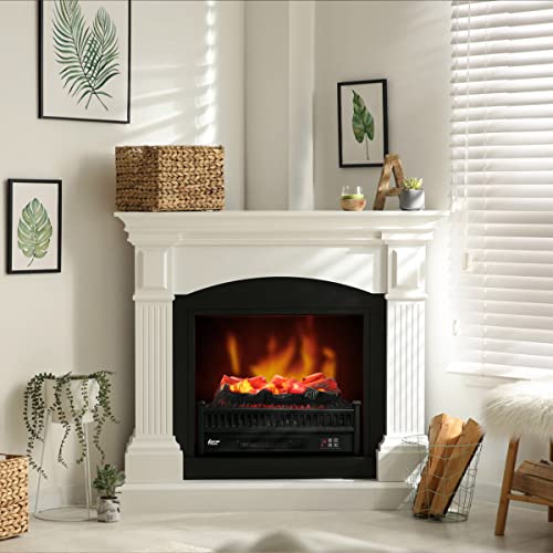 TURBRO Eternal Flame EF23-LG Electric Fireplace Logs, 23" Remote Control Fireplace Insert Log Heater, Realistic Lemonwood Ember Bed, Thermostat, Timer, 1400W Black