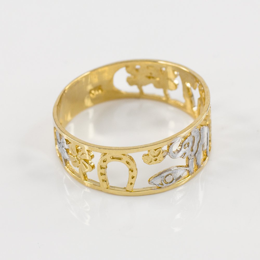 Good Luck Charms Fine 14k Two-Tone White and Yellow Gold Open Design Lucky Ring (Size 9)