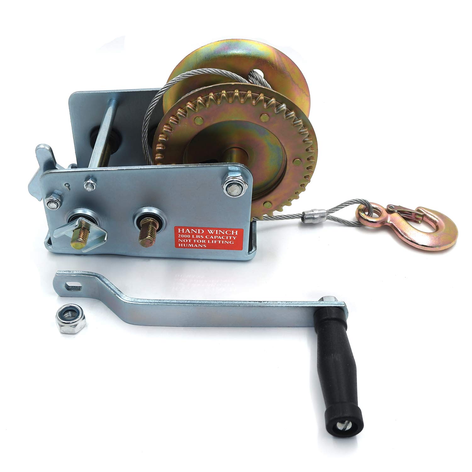 HTTMT- 2000Lbs Dual Gear Hand Winch Towing Boat Trailer w/ 33FT Steel Cable Hand Crank [P/N:ET-TOOL003-BY20 w/Cable-RAW]
