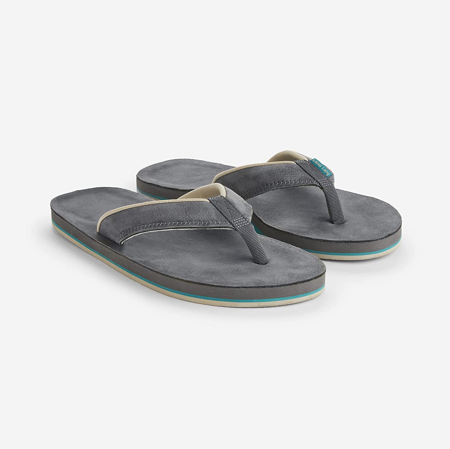 Hari Mari Pier Flip Flops for Men - Premium Rubber Sole, Leather Strap with Memory Foam - Water-Resistant Comfortable Beach Sandals- Slate, Size 8